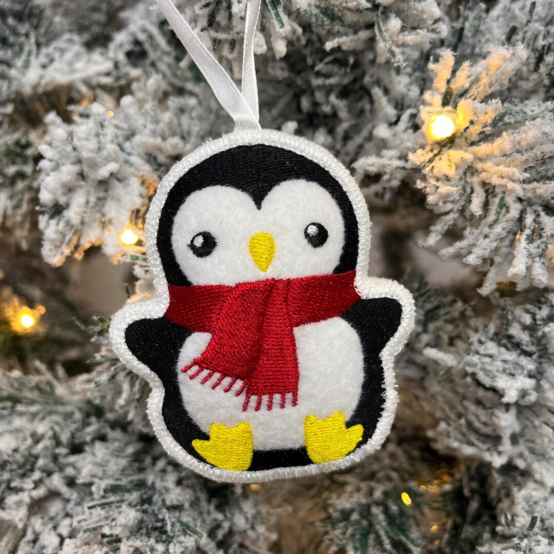Penguin Felt Ornament - Embroidered Stuffed Decoration - Personalized ...