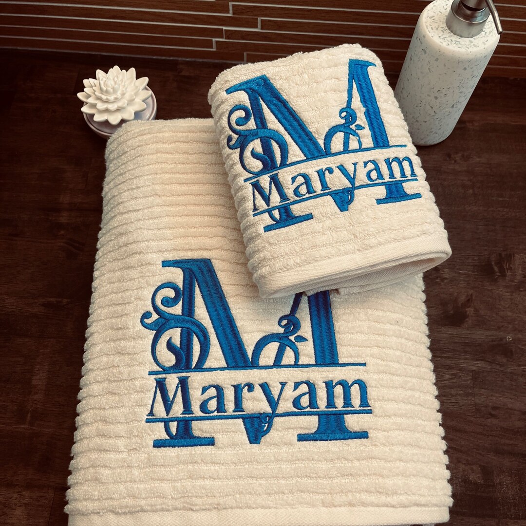 Custom Embroidered Towel With Flourish Monogram and Name - Personalized ...