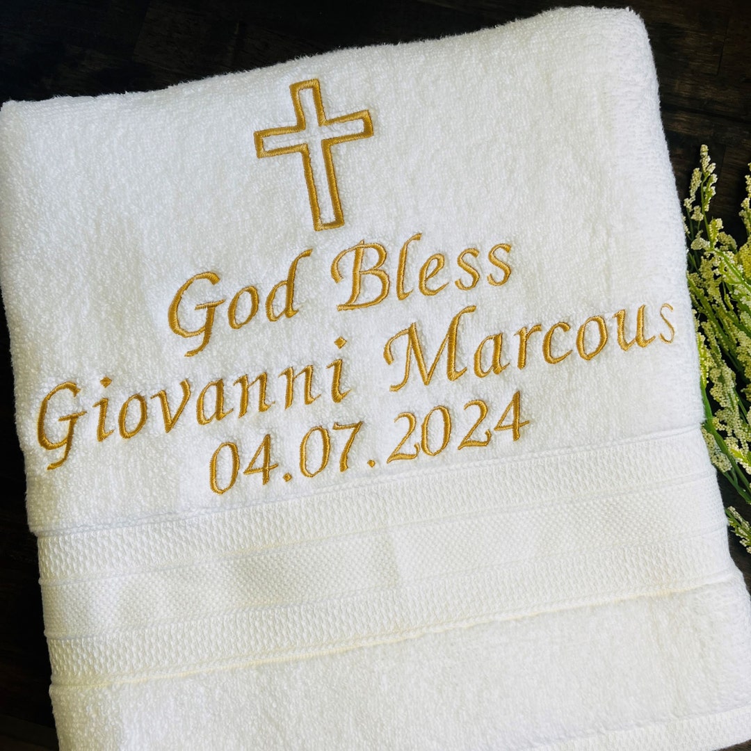 Personalized Baptism Towel - Catholic Cross Embroidery on Christening ...