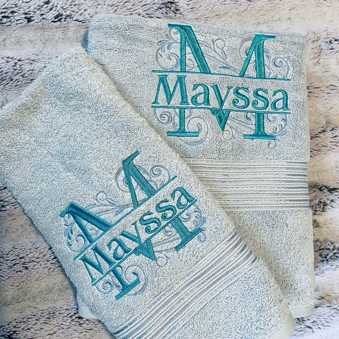 Custom Embroidered Towel With Scrolling Monogram and Name Personalized ...