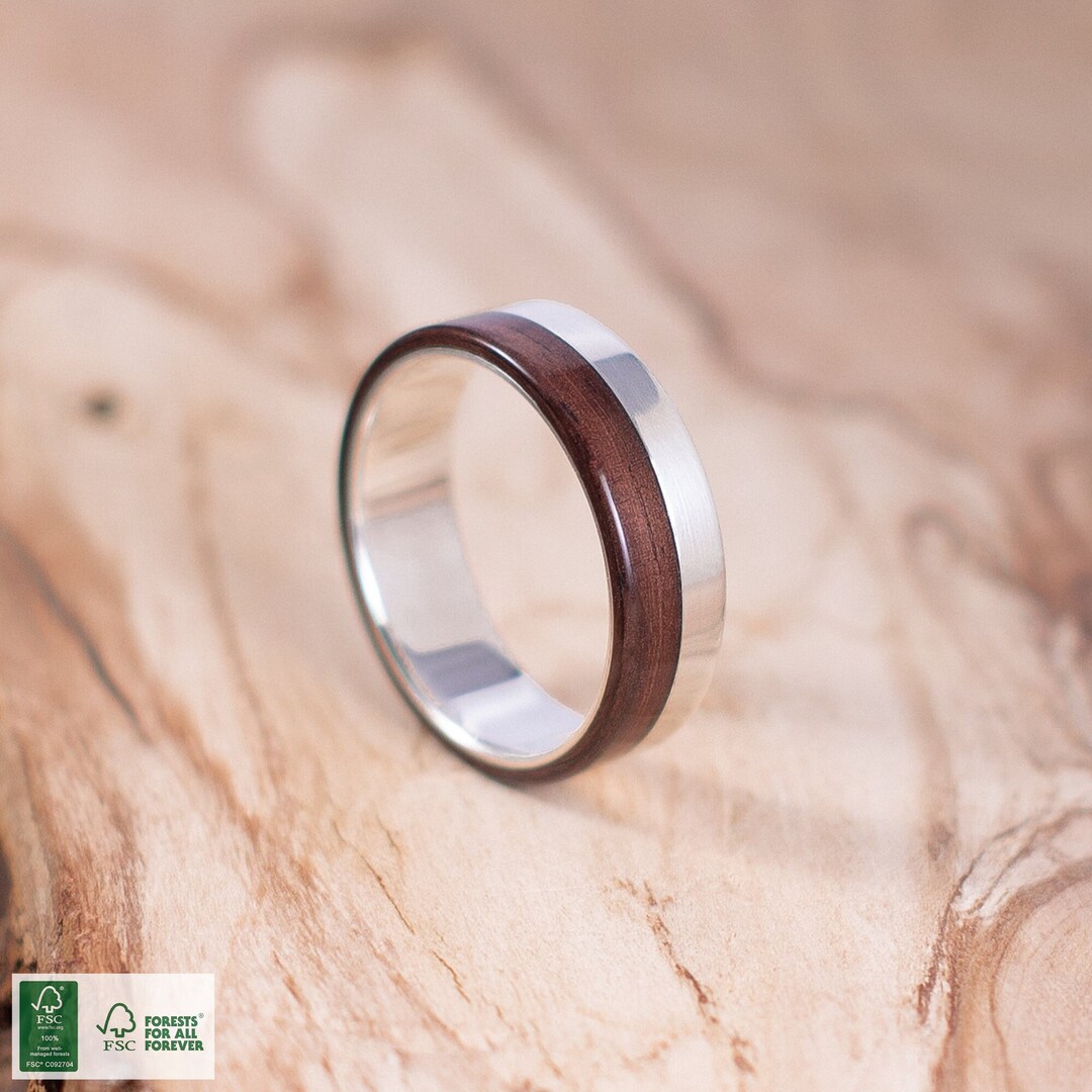 Silver and Rosewood Wood Ring, Engagement Ring, Wedding Ring. - Etsy