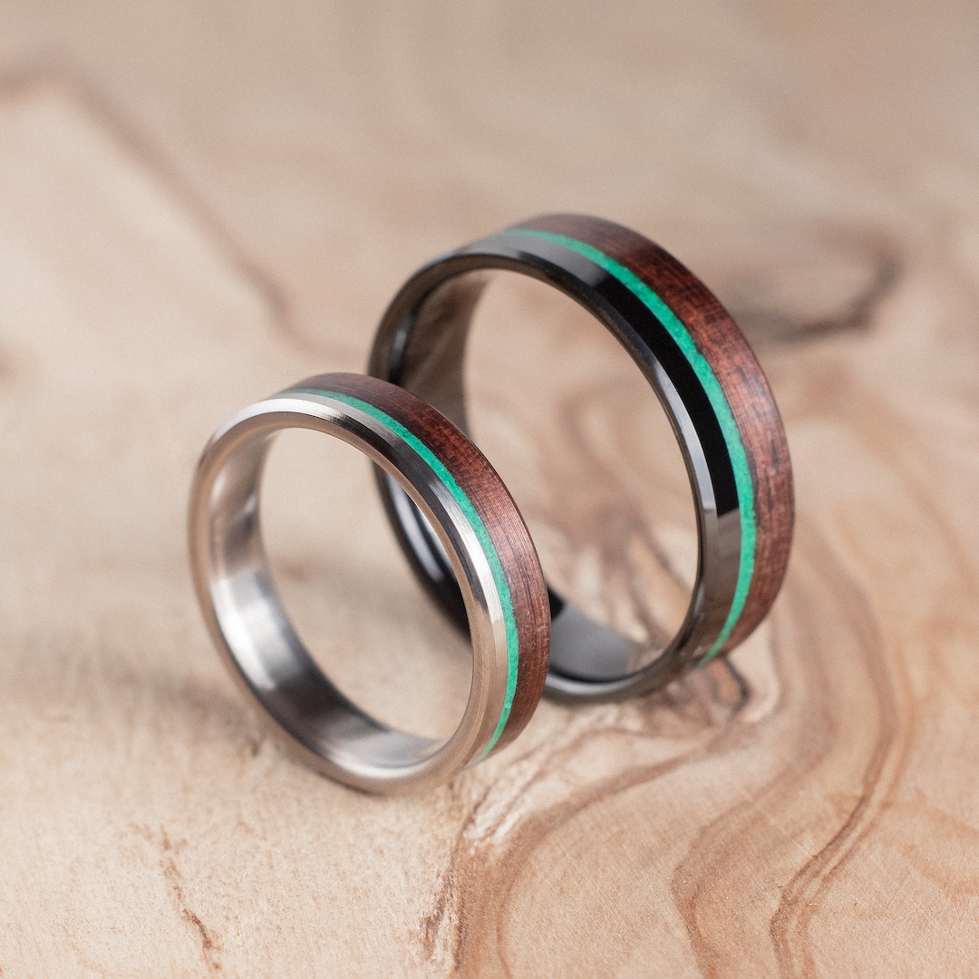 Couple Titanium and Rosewood Wedding Ring. Couple Engagement Ring ...