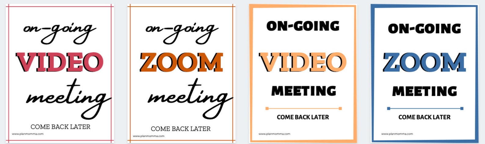 Video Meeting Signs Printable Signs Zoom Meeting work from | Etsy