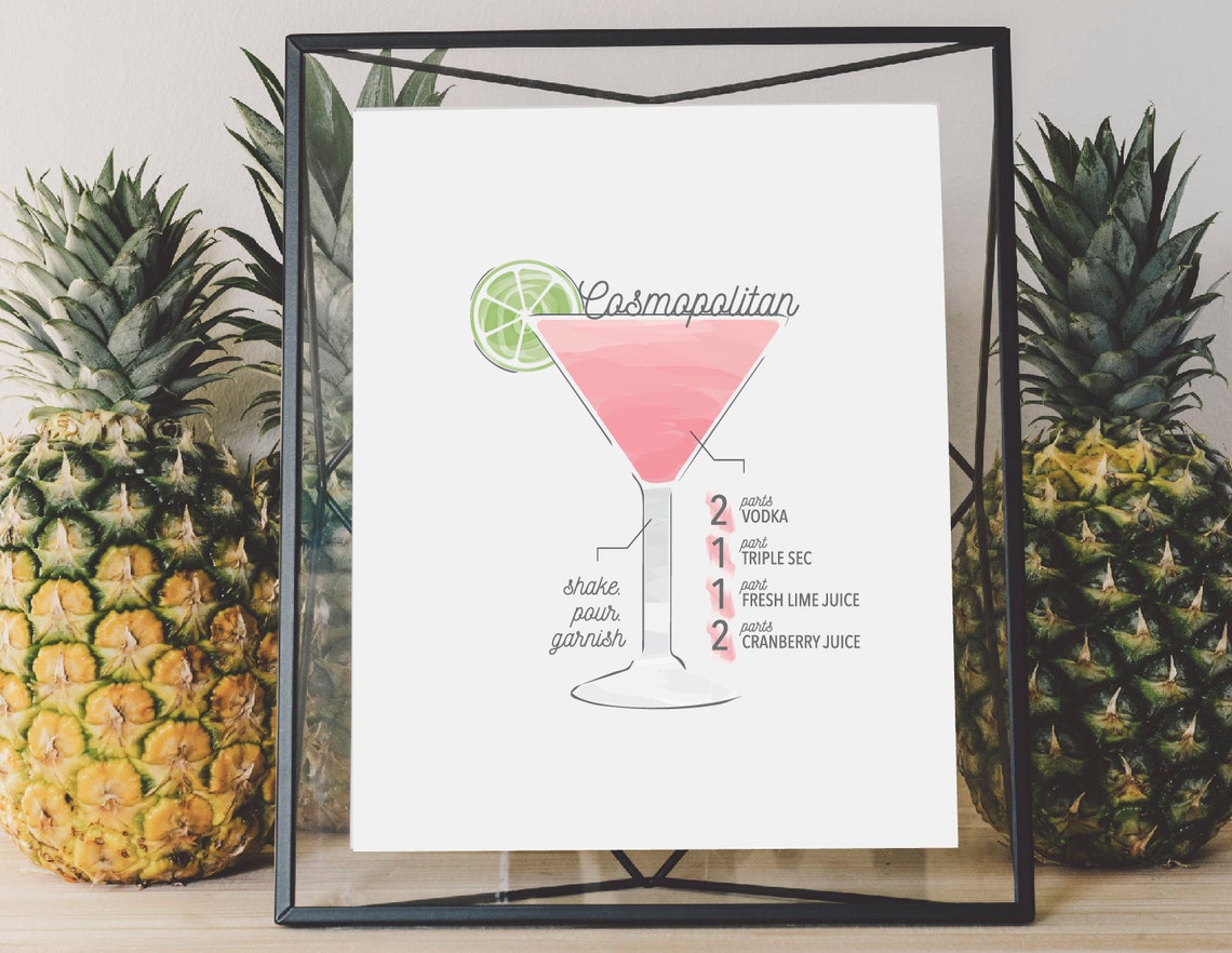 Cosmo / Cosmopolitan Cocktail Printable Bar Cart Art Bar - Etsy