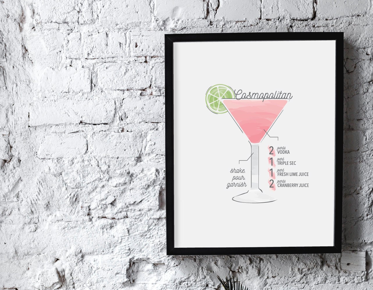 Cosmo / Cosmopolitan Cocktail Printable, Bar Cart Art, Bar Sign ...