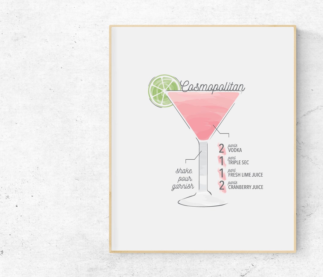 Cosmo / Cosmopolitan Cocktail Printable, Bar Cart Art, Bar Sign ...