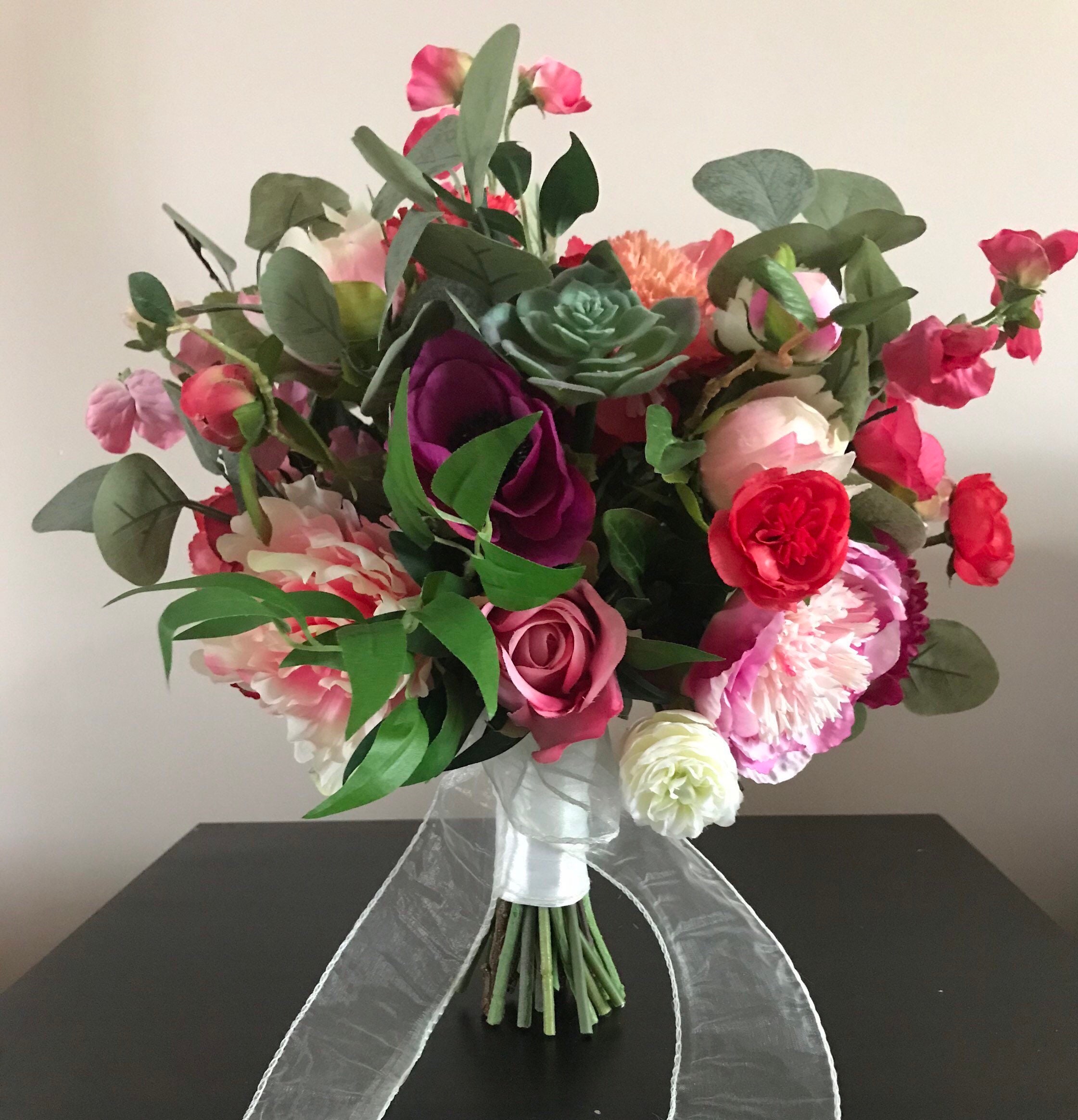 Pink Boho Wedding Flowers- Peonies,succulents and Ranunculus Bouquets ...