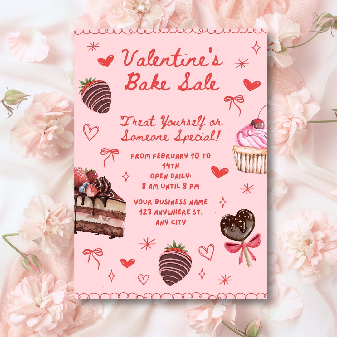 Pink Red Valentine's Day Bake Sale Flyer Template | Customizable ...