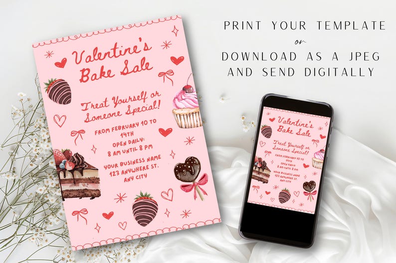Pink Red Valentine's Day Bake Sale Flyer Template | Customizable ...