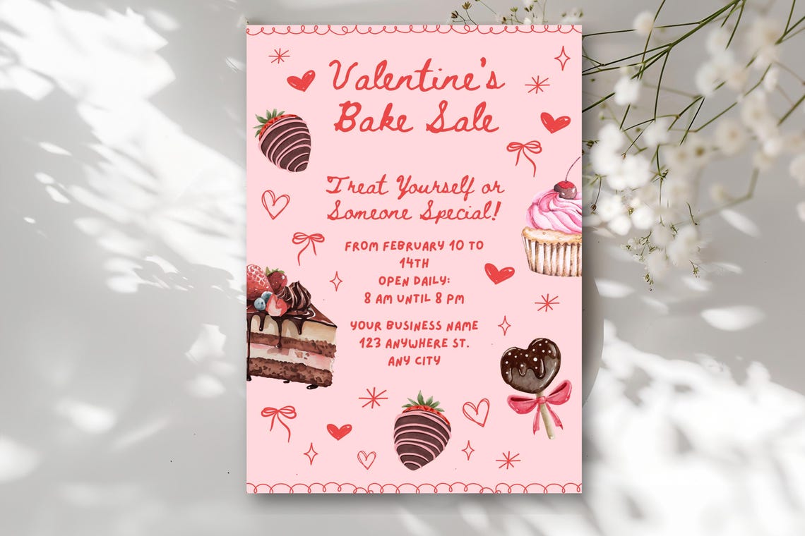 Pink Red Valentine's Day Bake Sale Flyer Template | Customizable ...