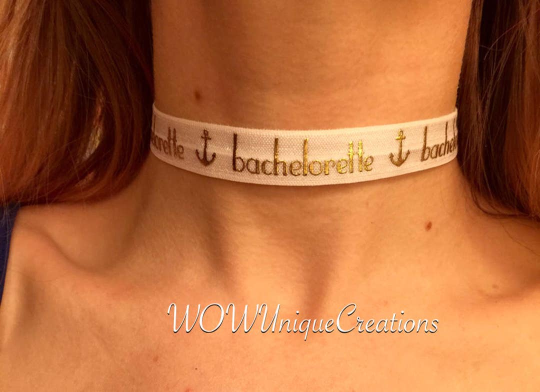 Bachelorette choker white and gold with anchors, anchor print chokers ...