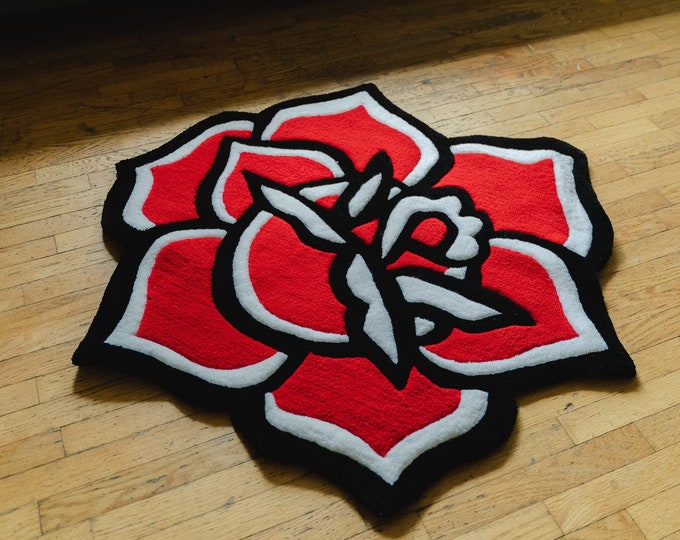 Tufted 2 Color Rose Traditional Tattoo Rug or Wall Decor - Etsy