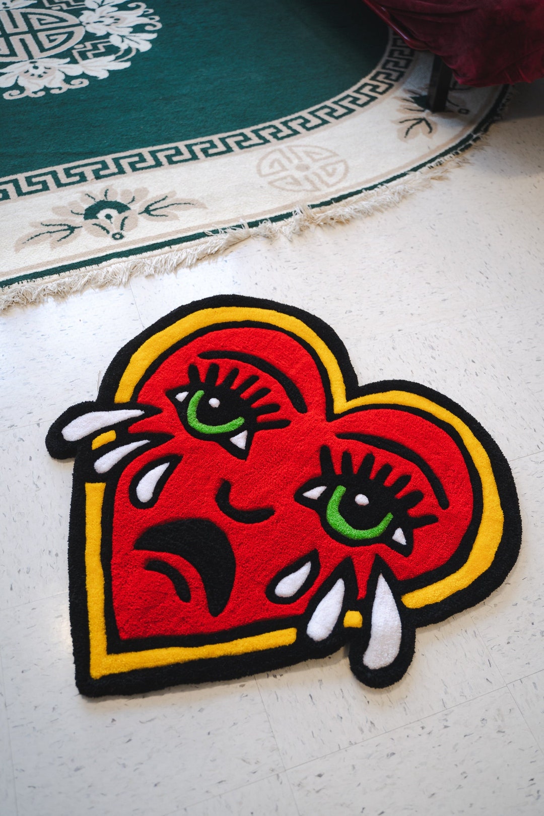 Handmade Tufted Crying Heart Traditional Tattoo Rug - Etsy