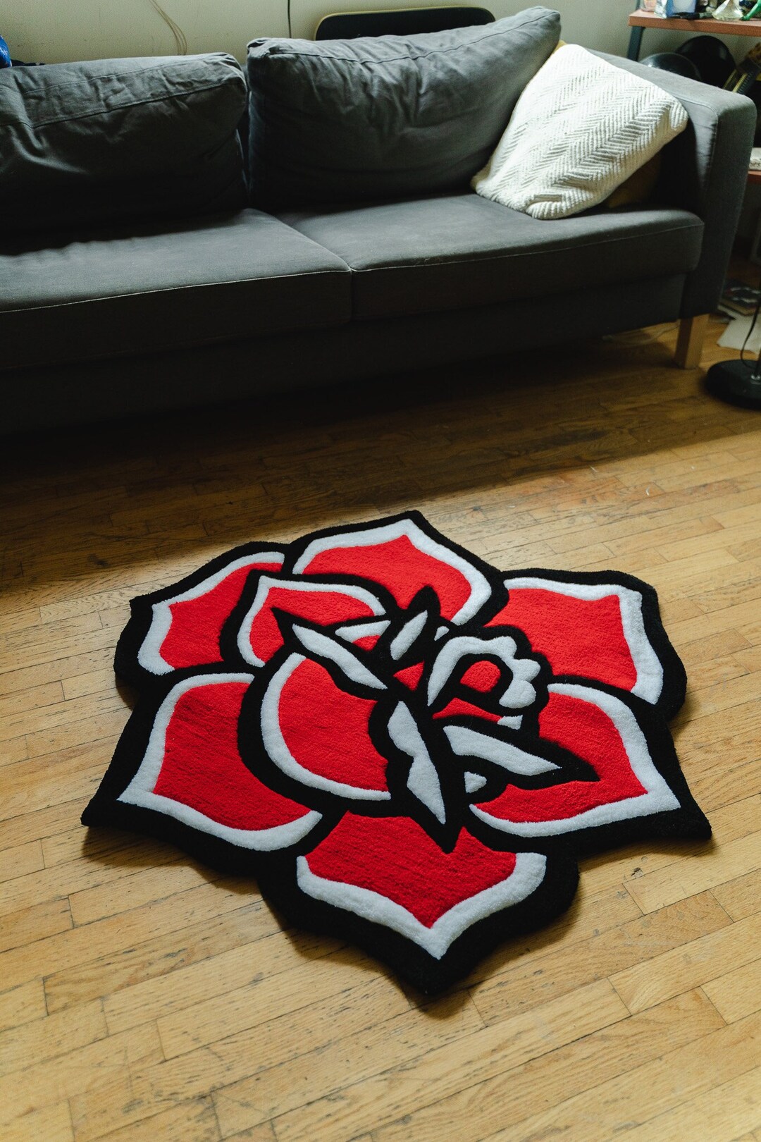 Tufted 2 Color Rose Traditional Tattoo Rug or Wall Decor - Etsy