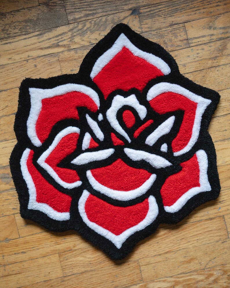 Tufted 2 Color Rose Traditional Tattoo Rug or Wall Decor - Etsy