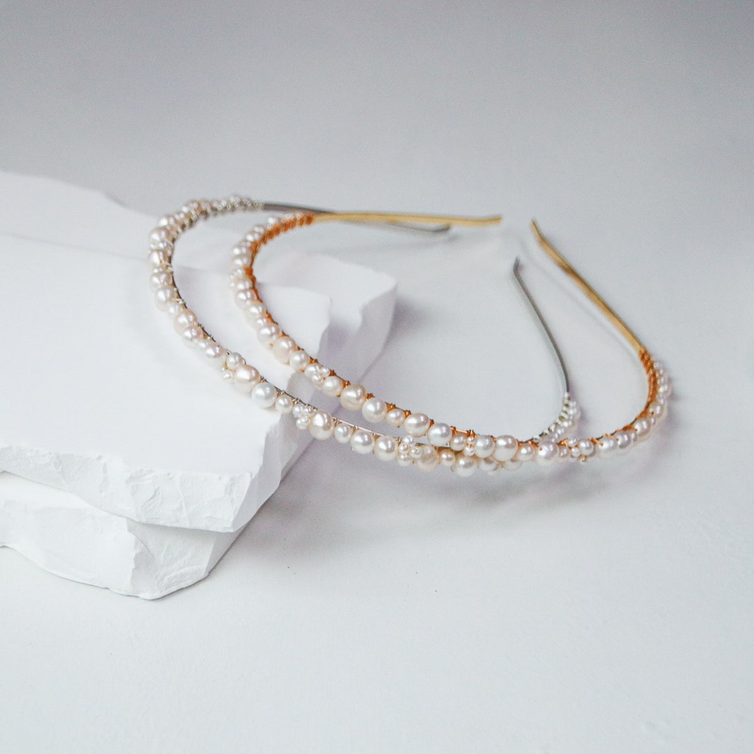 Freshwater Pearl Cluster Headband | Minimal, Low Profile Bridal Head ...
