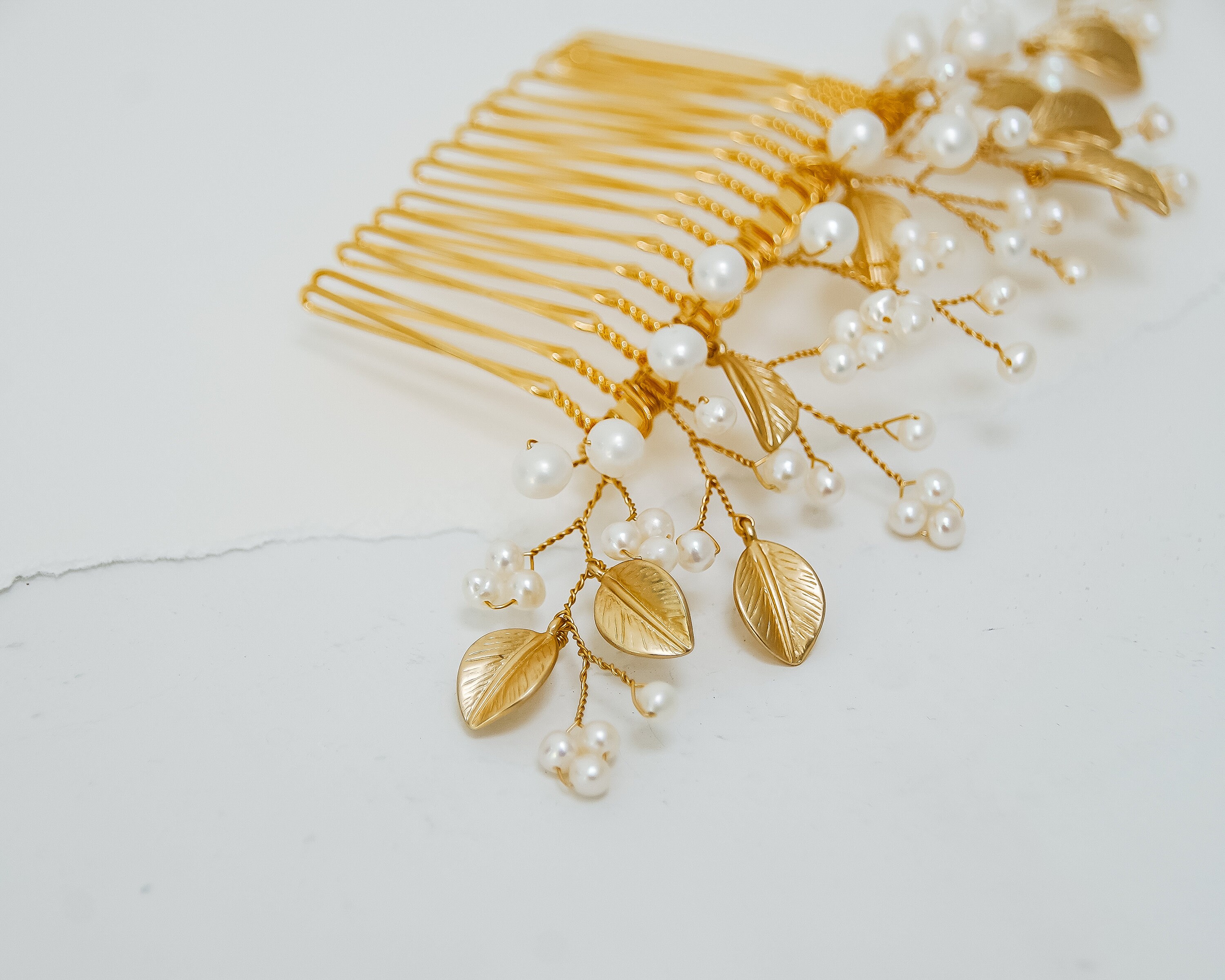 Pearl Branch and Leaf Hair Comb: Romantic Wedding Hair Accessory - Etsy