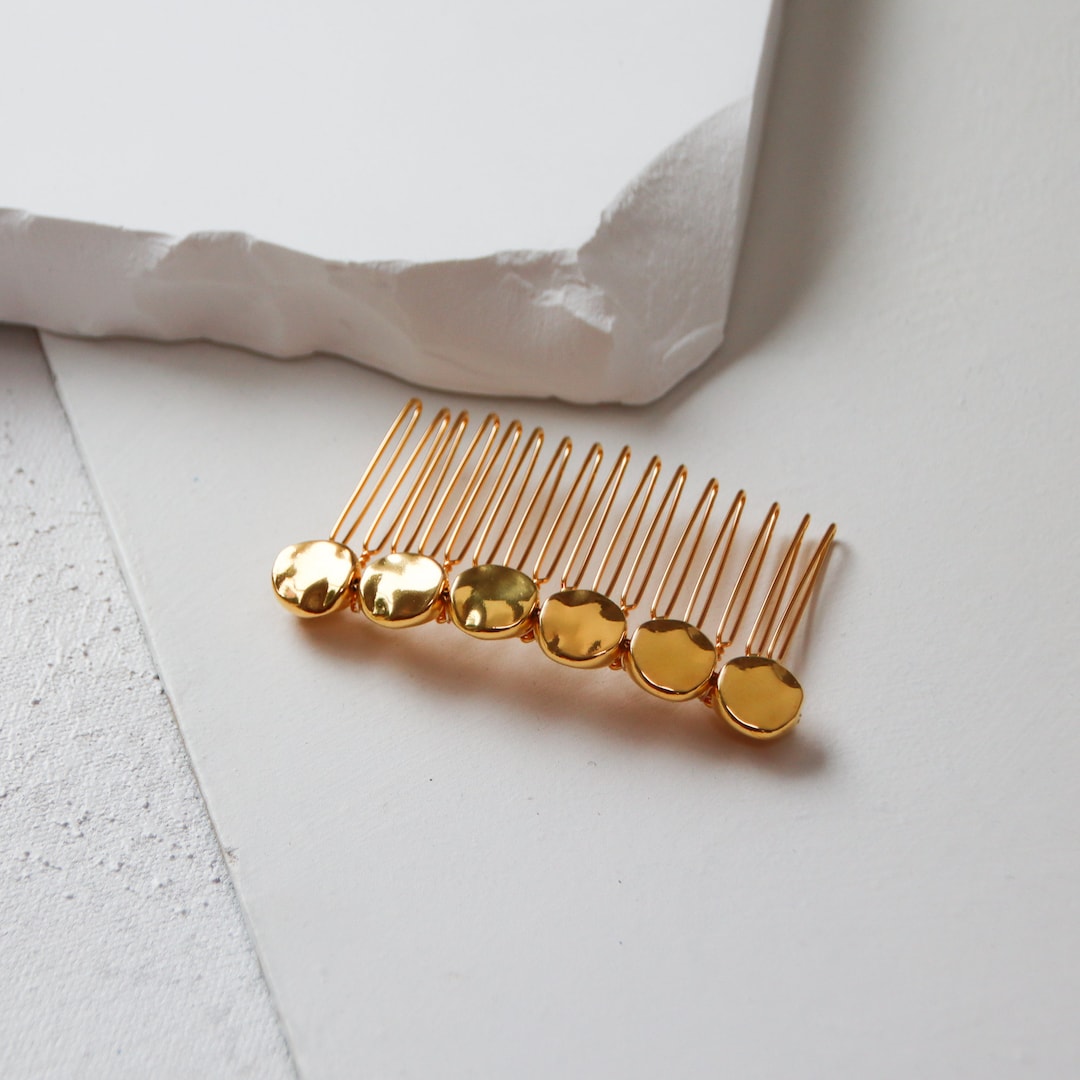 Supermoon Hair Comb | Minimal Bridal Hair Clip Featuring Hammered Gold ...