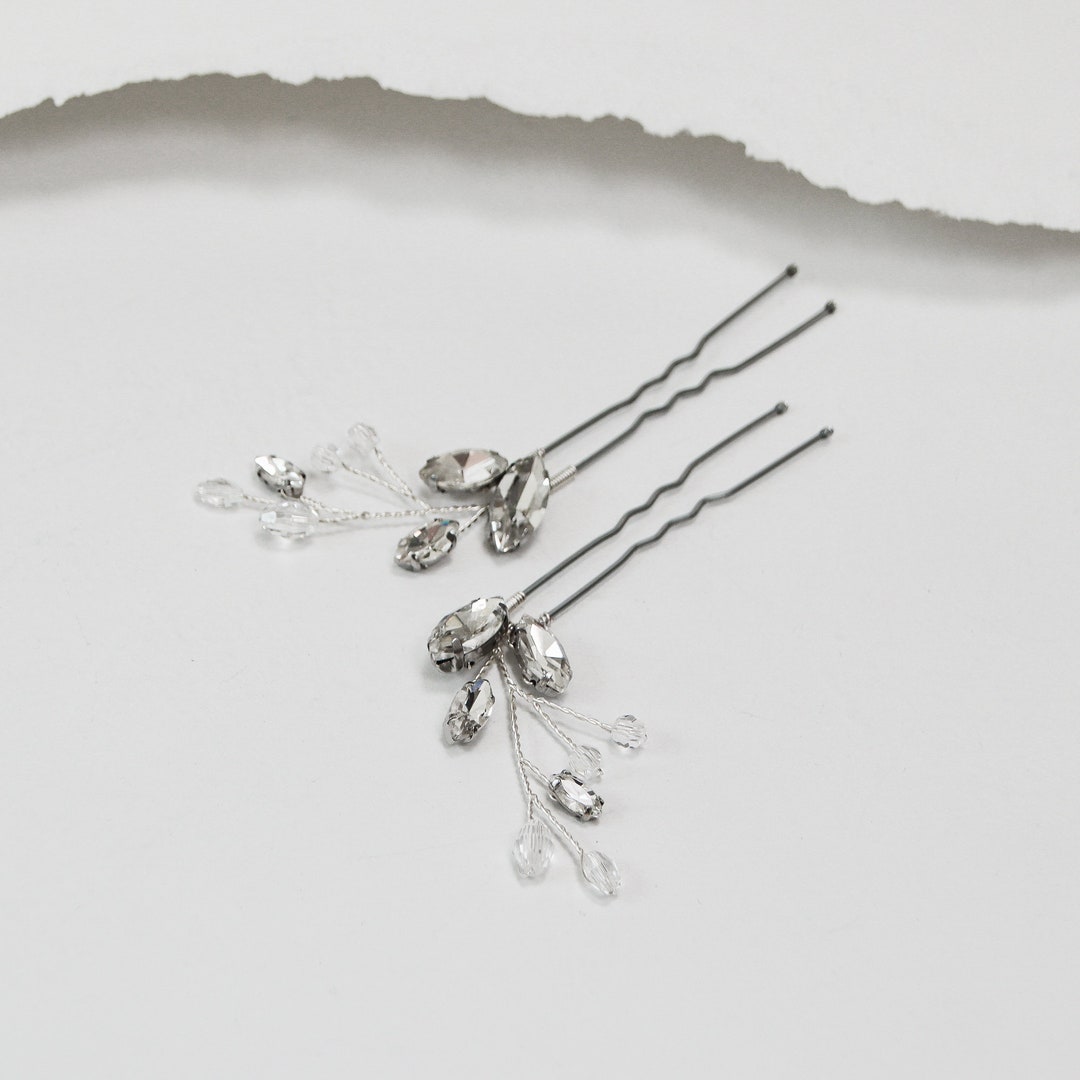 Bridal Dew Drop Hair Pins: Silver Rhinestone and Crystal Scattered ...