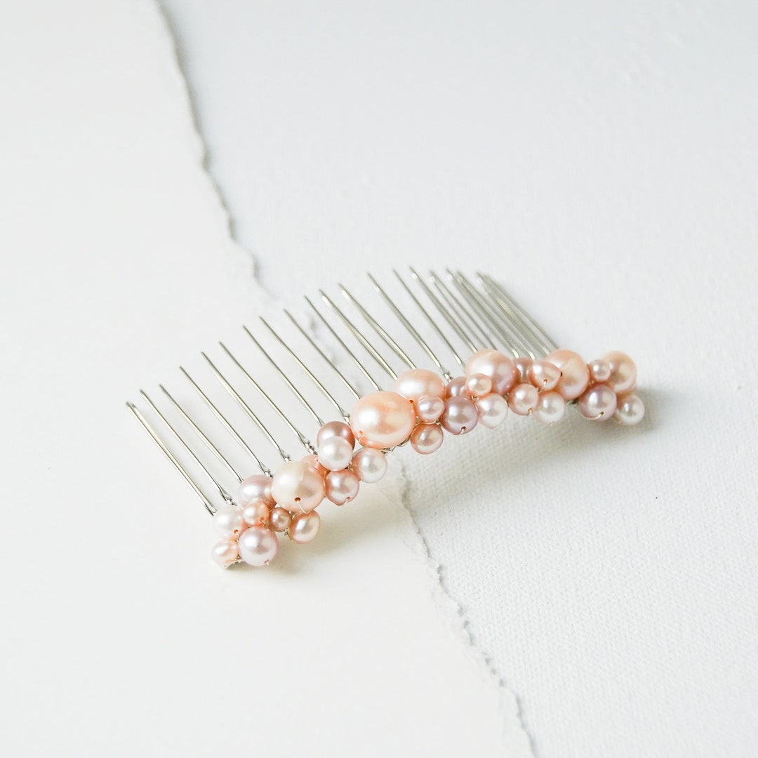 Blush Pearl Bridal Hair Comb | Freshwater Pearl Cluster Hair Clip - Etsy
