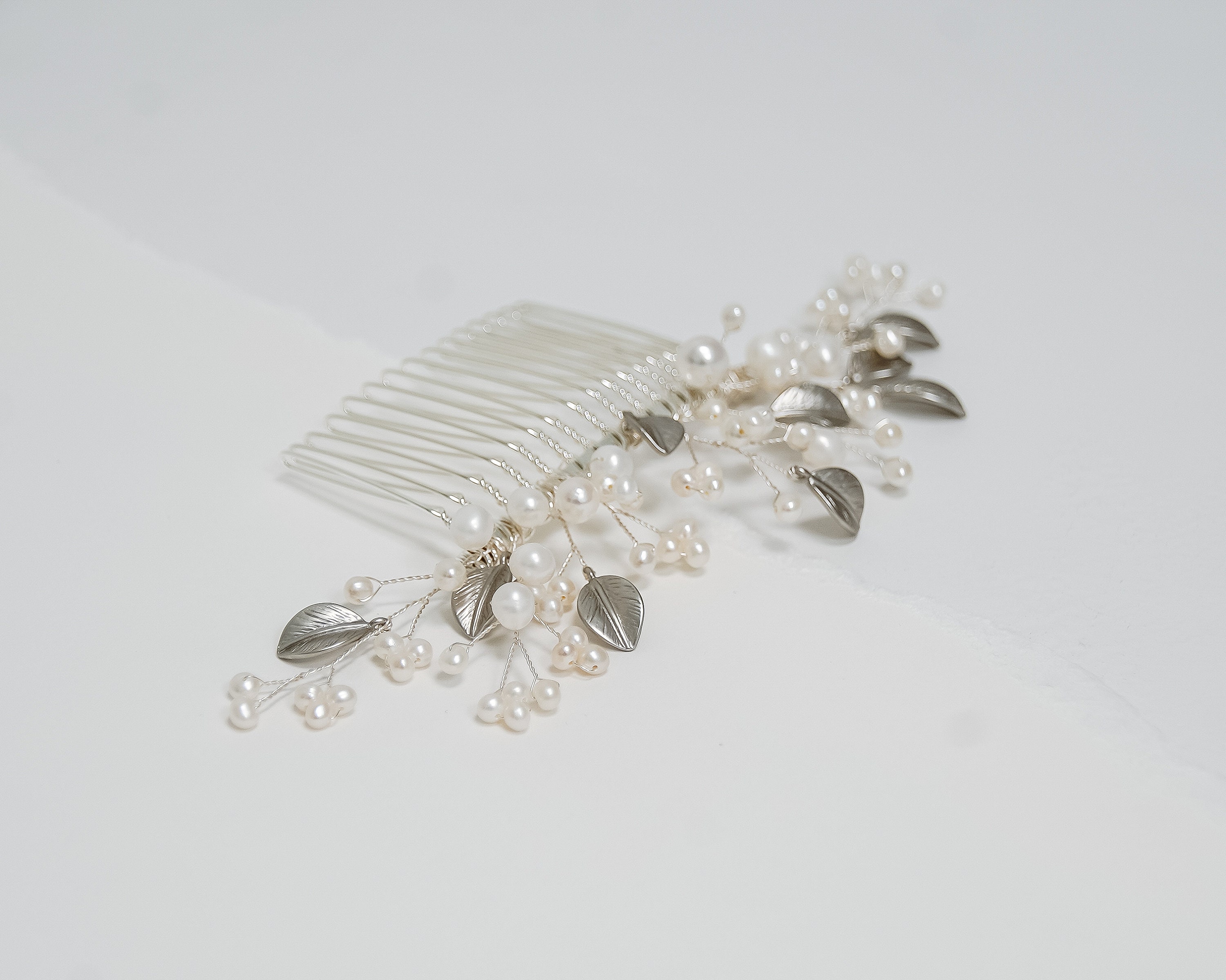 Pearl Branch and Leaf Hair Comb: Romantic Wedding Hair Accessory - Etsy