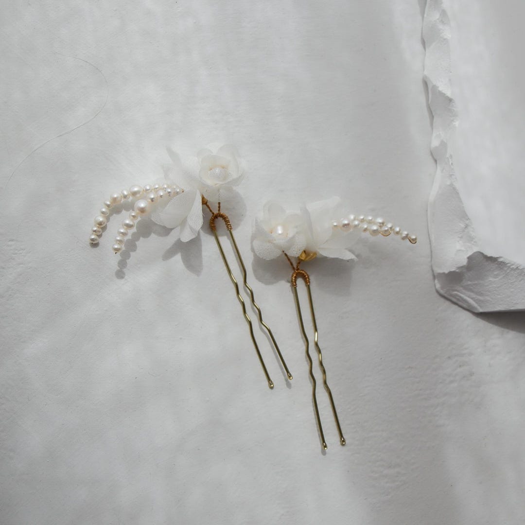 Silk Floral Hair Pins: Handmade Bridal Hairpiece With Freshwater Pearls ...