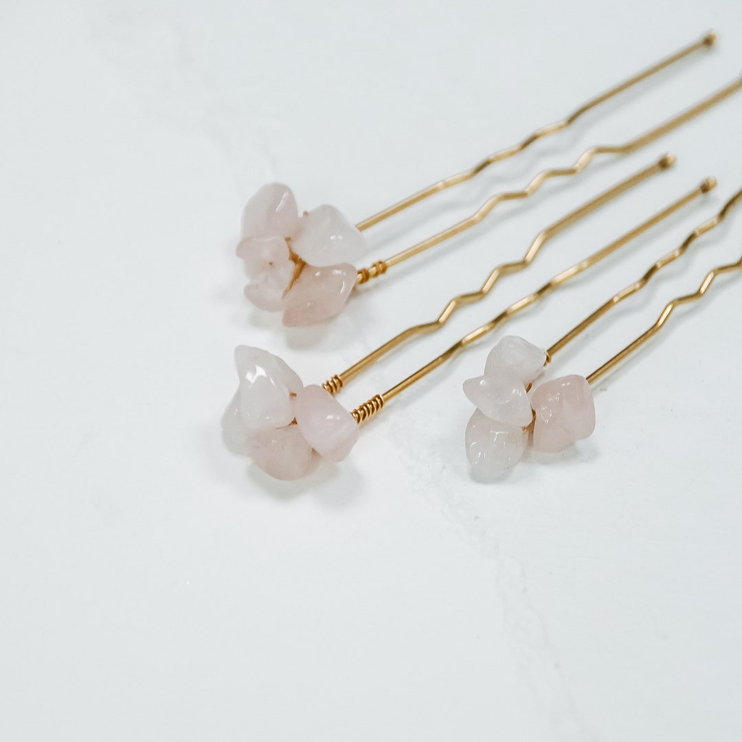 Rose Quartz Cluster Hair Pins (set of 3) | Genuine Quartz Stone Bridal ...