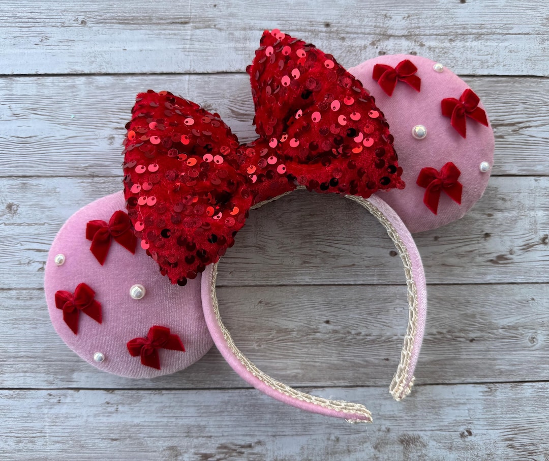 Pink Velvet Ears With Bows and Pearls - Etsy