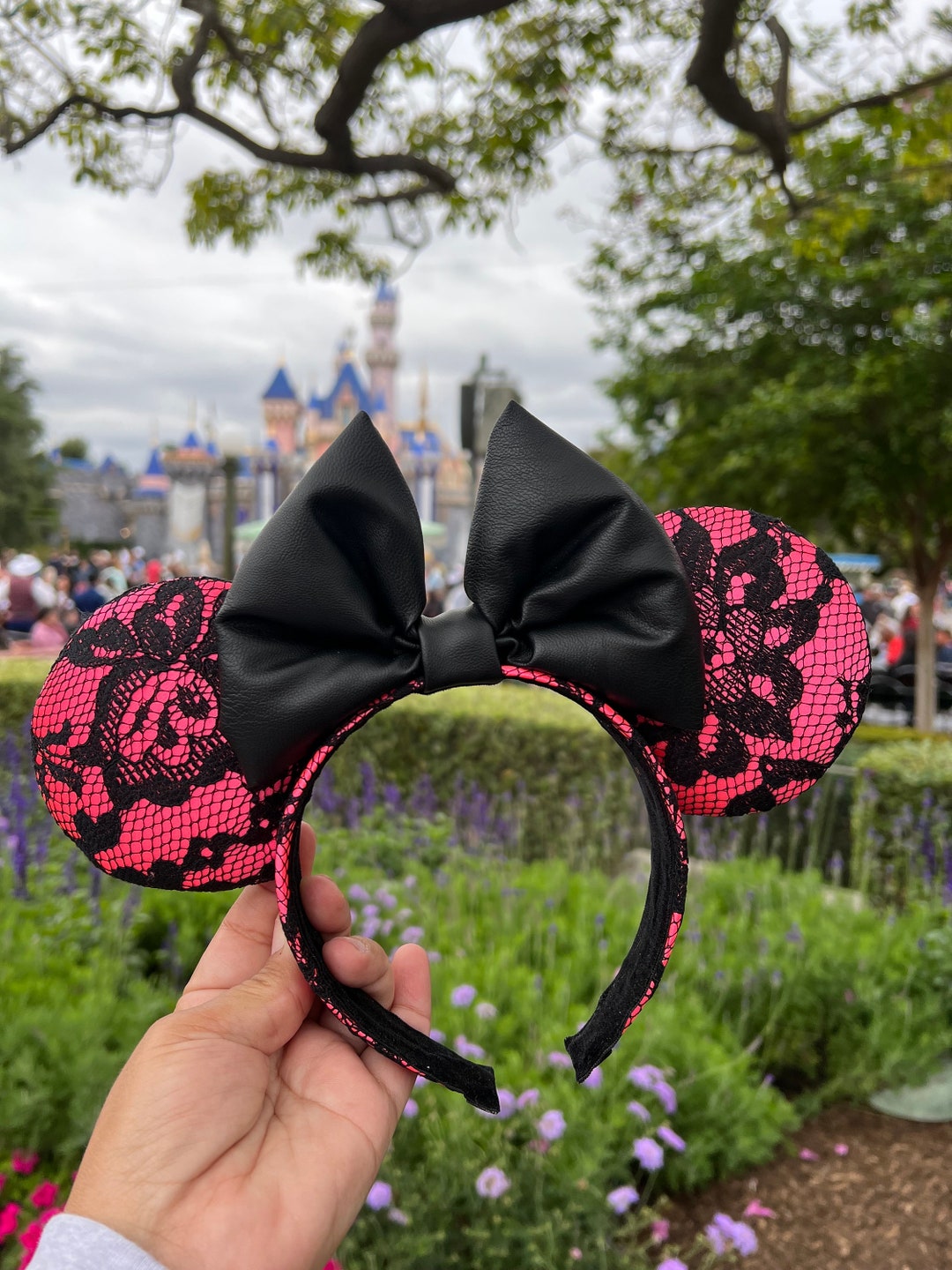 READY TO SHIP New Design Fully Sewn Neon Pink Lace Ears With a Leather ...