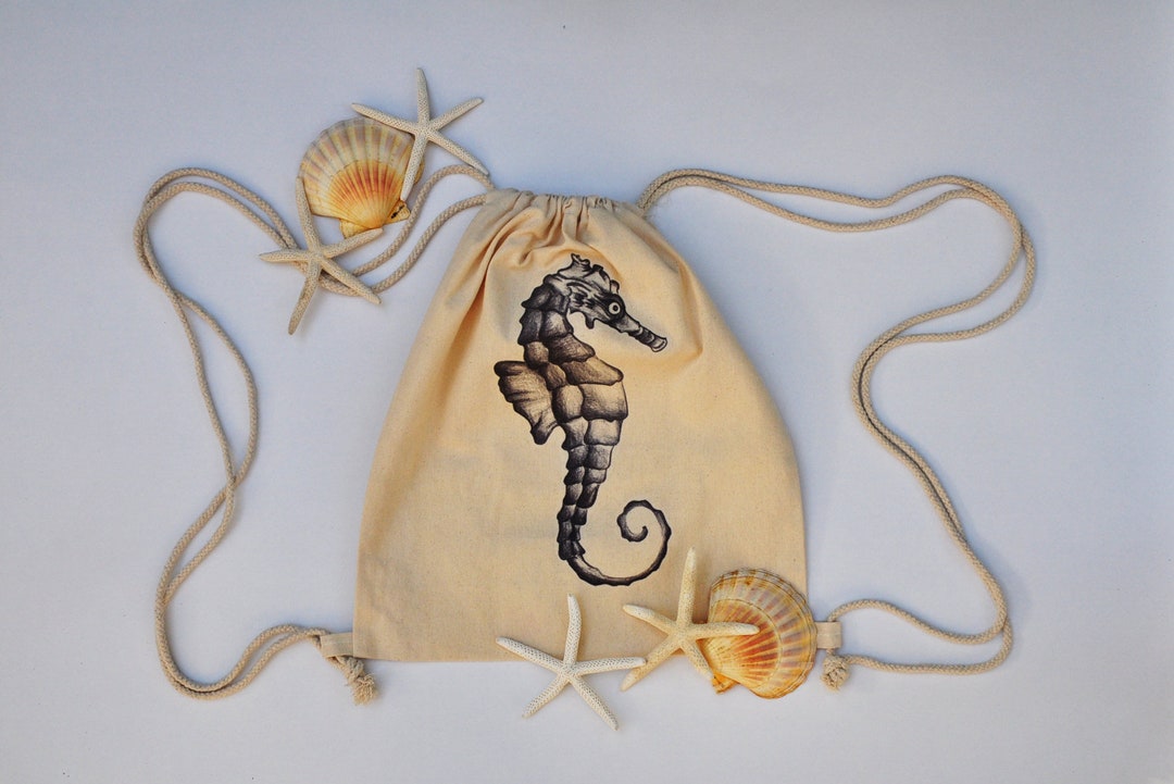 Sea Horse Sack Bag, Ocean Sack Bag, Cotton Sack Bag, Shopping Sack Bag ...