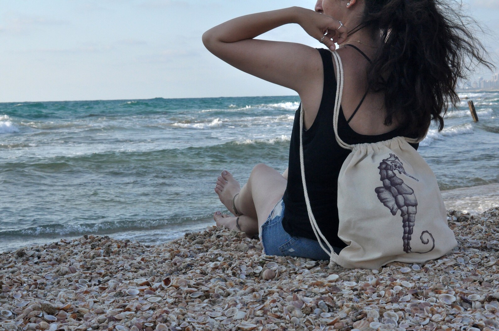 Sea Horse Sack Bag, Ocean Sack Bag, Cotton Sack Bag, Shopping Sack Bag ...