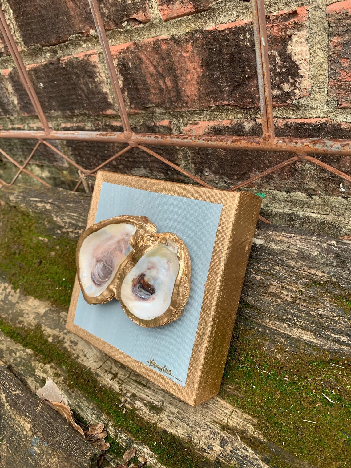 Oyster Shell Art on Painted Canvas - Etsy