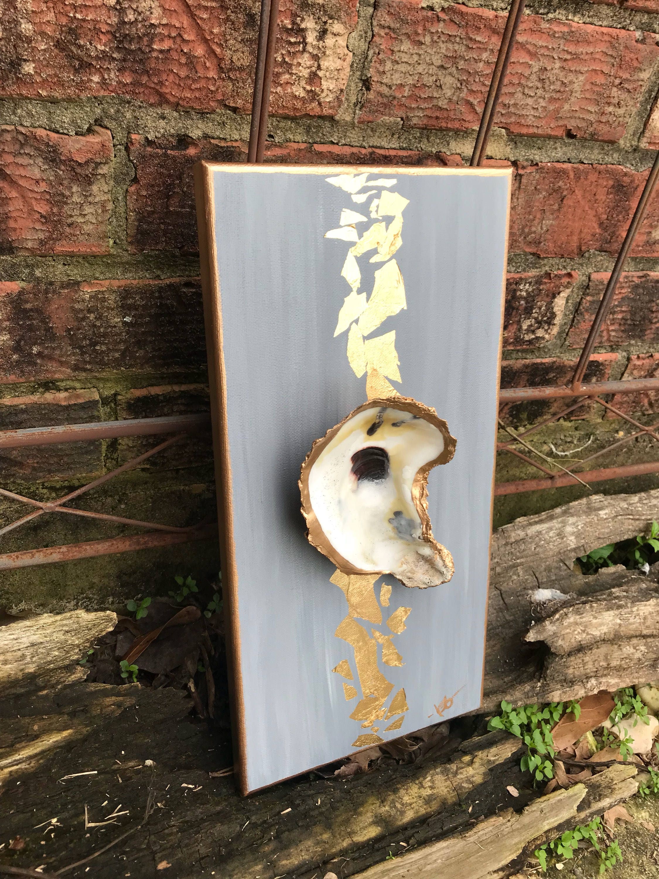 Painting W/ Oyster Shell and Gold Leaf - Etsy