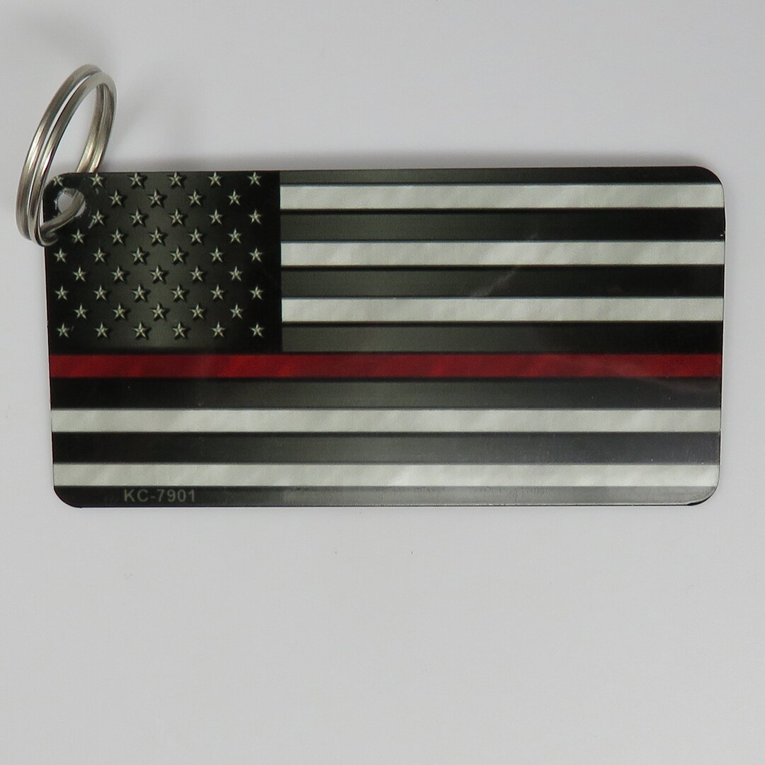 American Flag Red Line Key Chain - Etsy
