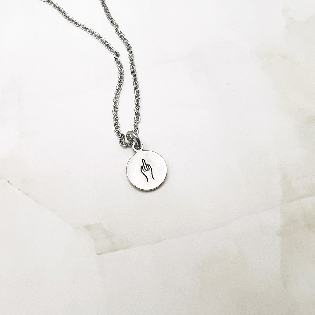 Tiny Middle Finger Necklace Hand Stamped Mini Charm Necklace Tiny Charm ...