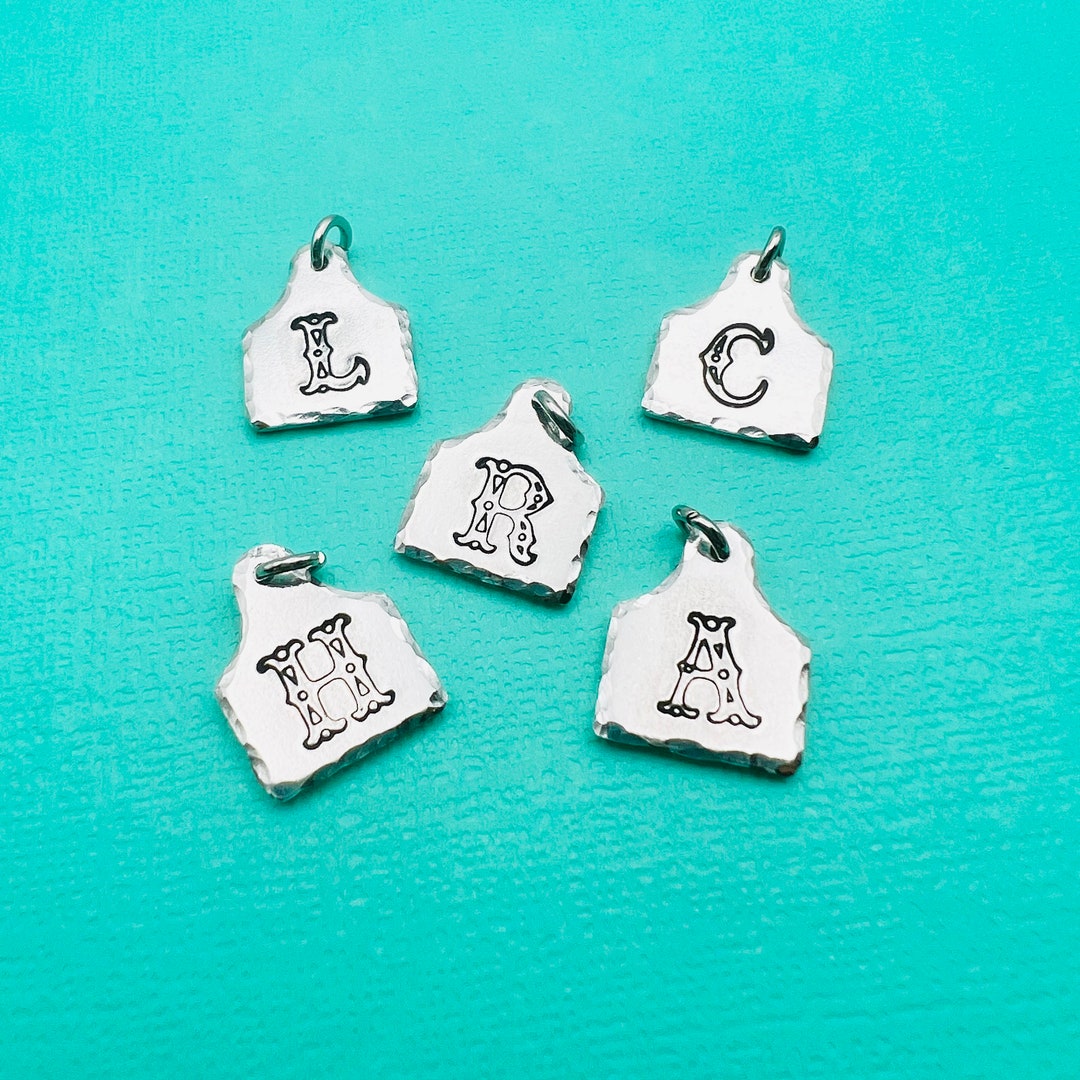 Cow Ear Tag Initial Charm | Silver Initial | Add on Custom Charm | Boho ...