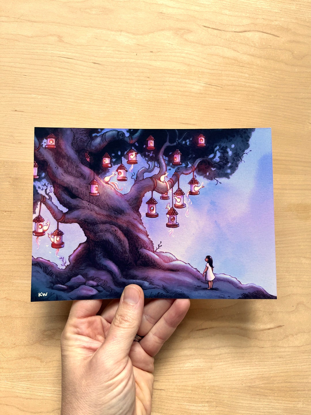 Firebird Tree - Fantasy Art Print, Enchanted Forest, Watercolor, Wall ...