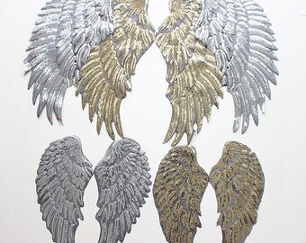 Pair of Glitter Silver Golden Angel Wing Applique cloth | Etsy