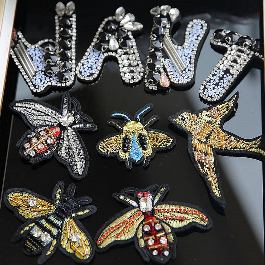 Crystal Beaded Bee Appliques Beaded Want Letters Sew on Cloth Patch DIY ...