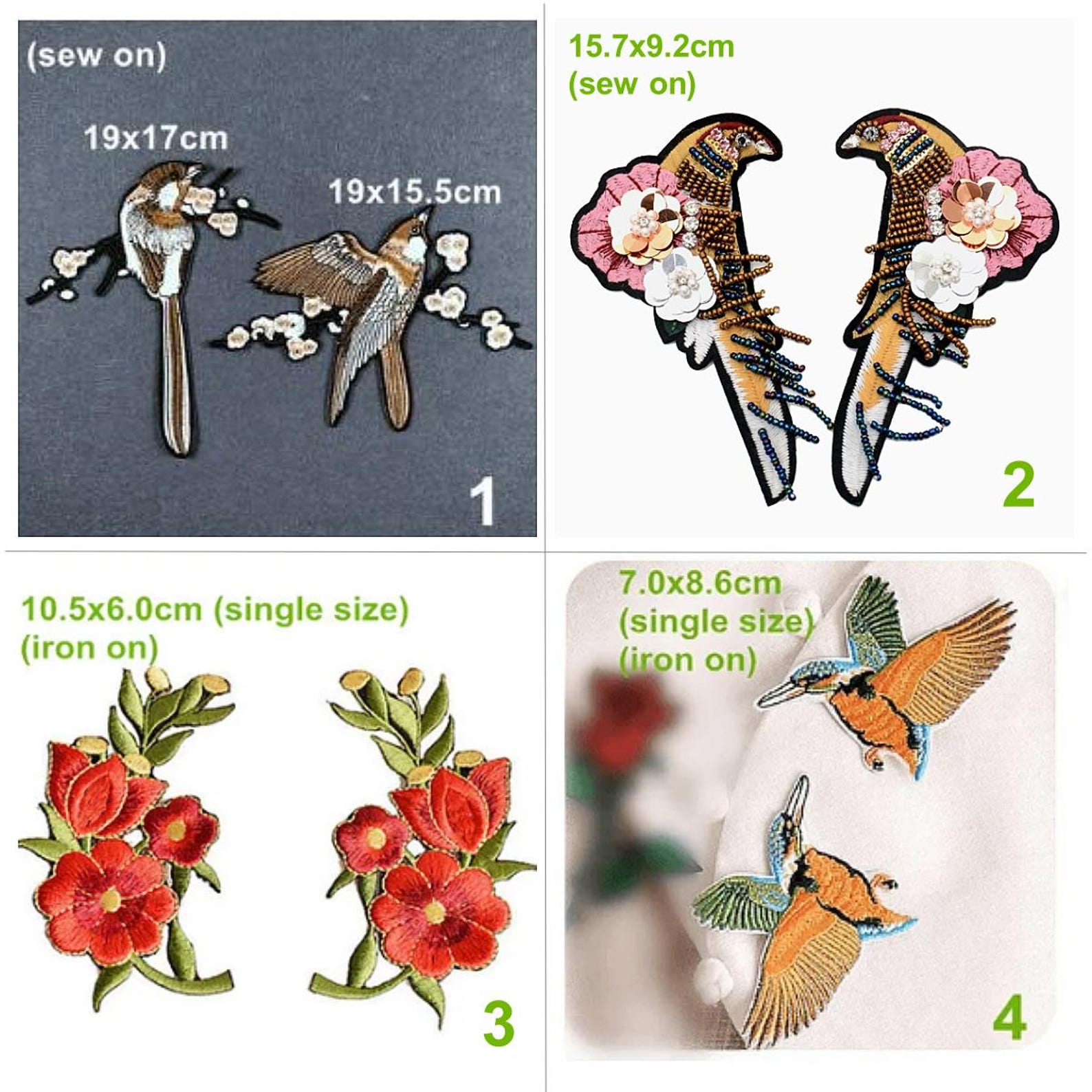One Pair of Magpie Swallow Bird Fabric Applique Flying Bird Cloth Patch ...