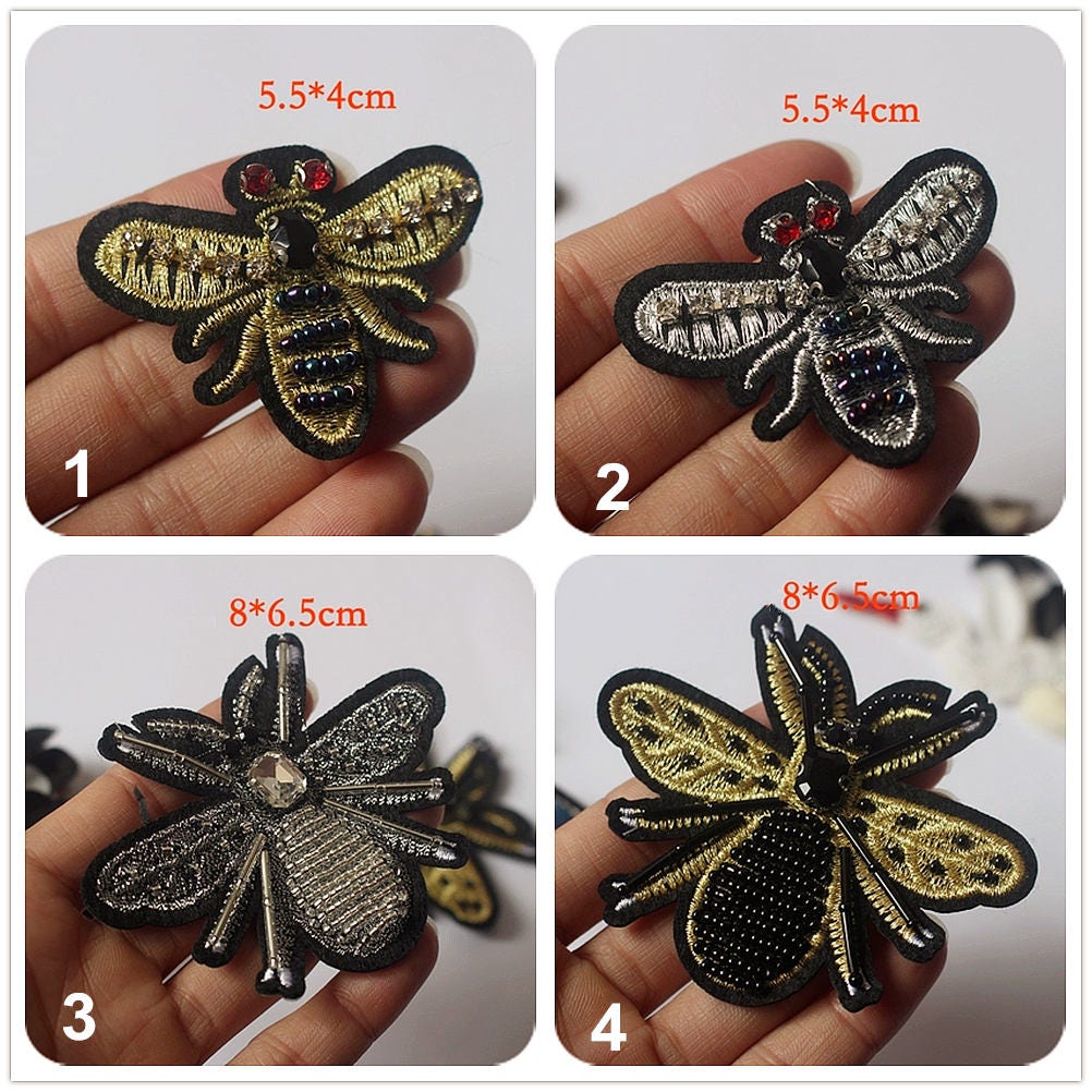 Crystal Glitter Beaded Bee Applique Insect Cloth Patch DIY Jacket ...