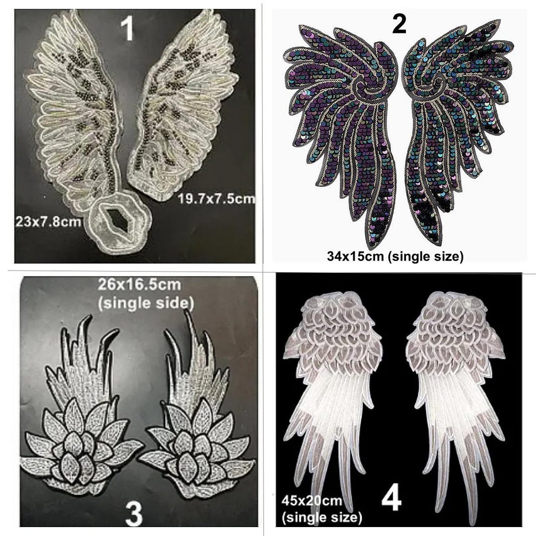 Pair of Fabric Angel Devil Wing Applique Wings Cloth Patch DIY Garment ...