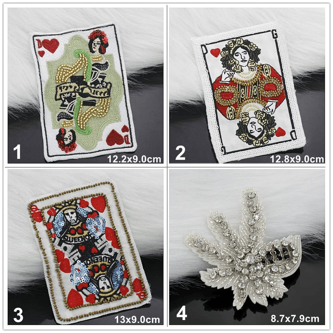 Glitter Sequins Beaded Playing Cards Poker Badge Applique Cloth Patch ...