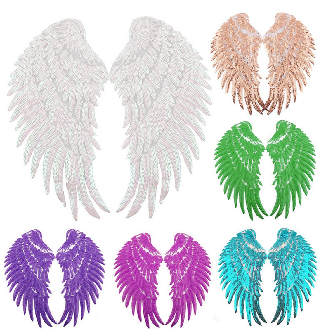 Pair of 17x33cm Single Color Glitter Angel Wing Applique Cloth Patch ...