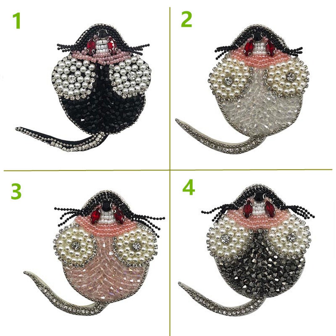 7.6x8.0cm Crystal Beaded Applique Mouse Cloth Patch Sew on DIY Garment ...