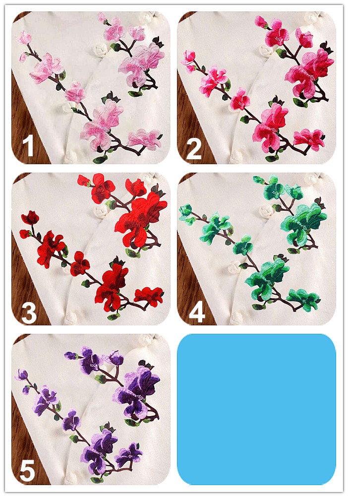 One Set Single Color of Fabric Embroidery Orchid Flower Branch ...
