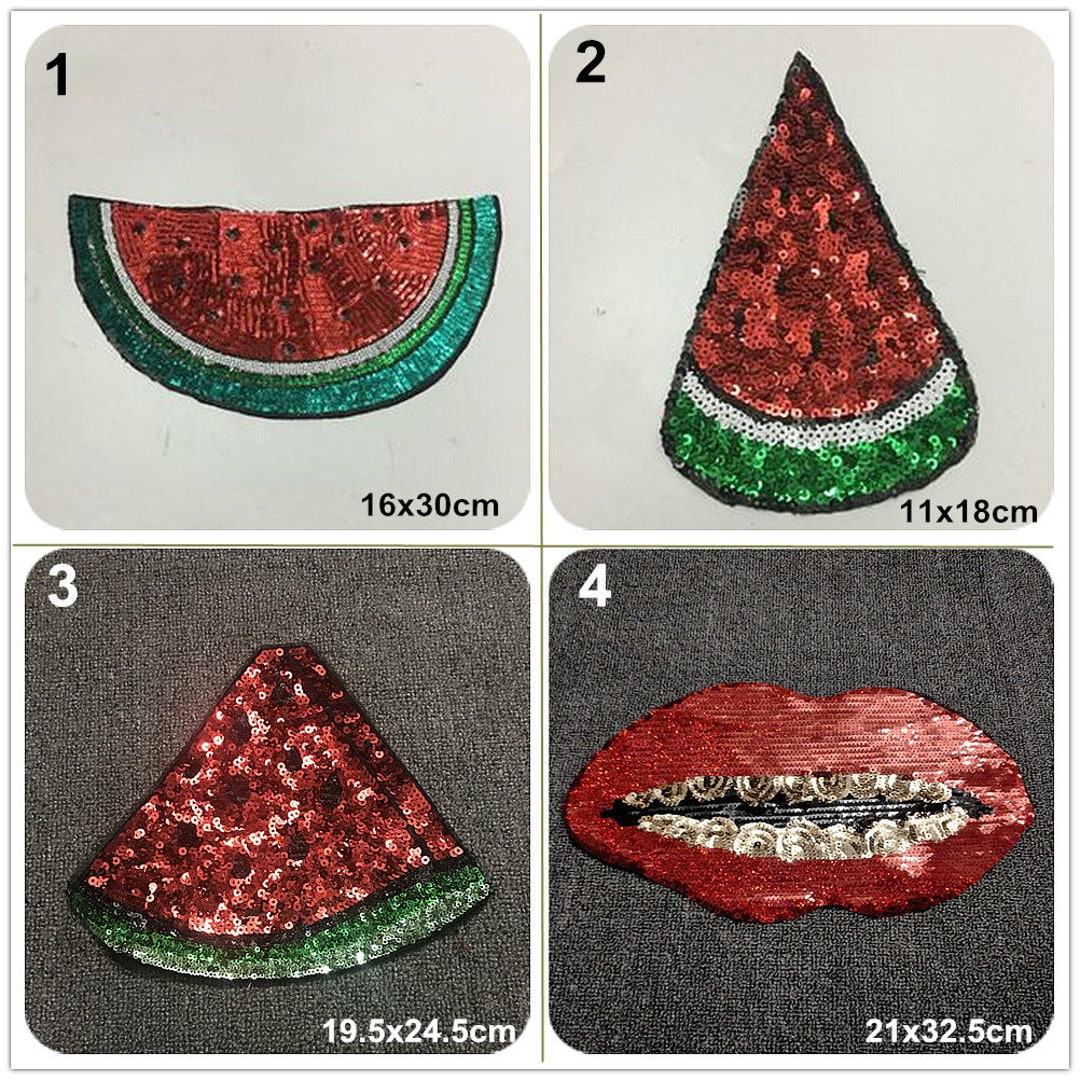 Sequins Beaded Green Red Watermelon Lips Appliques Lip Cloth Patch DIY ...