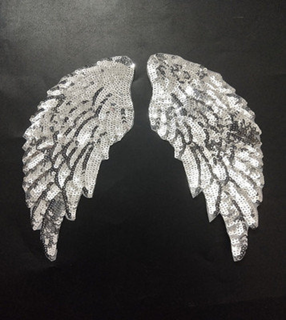 Pair of 7.5x15cm Glitter Black Gold Red Angel Wing Applique Cloth Patch ...