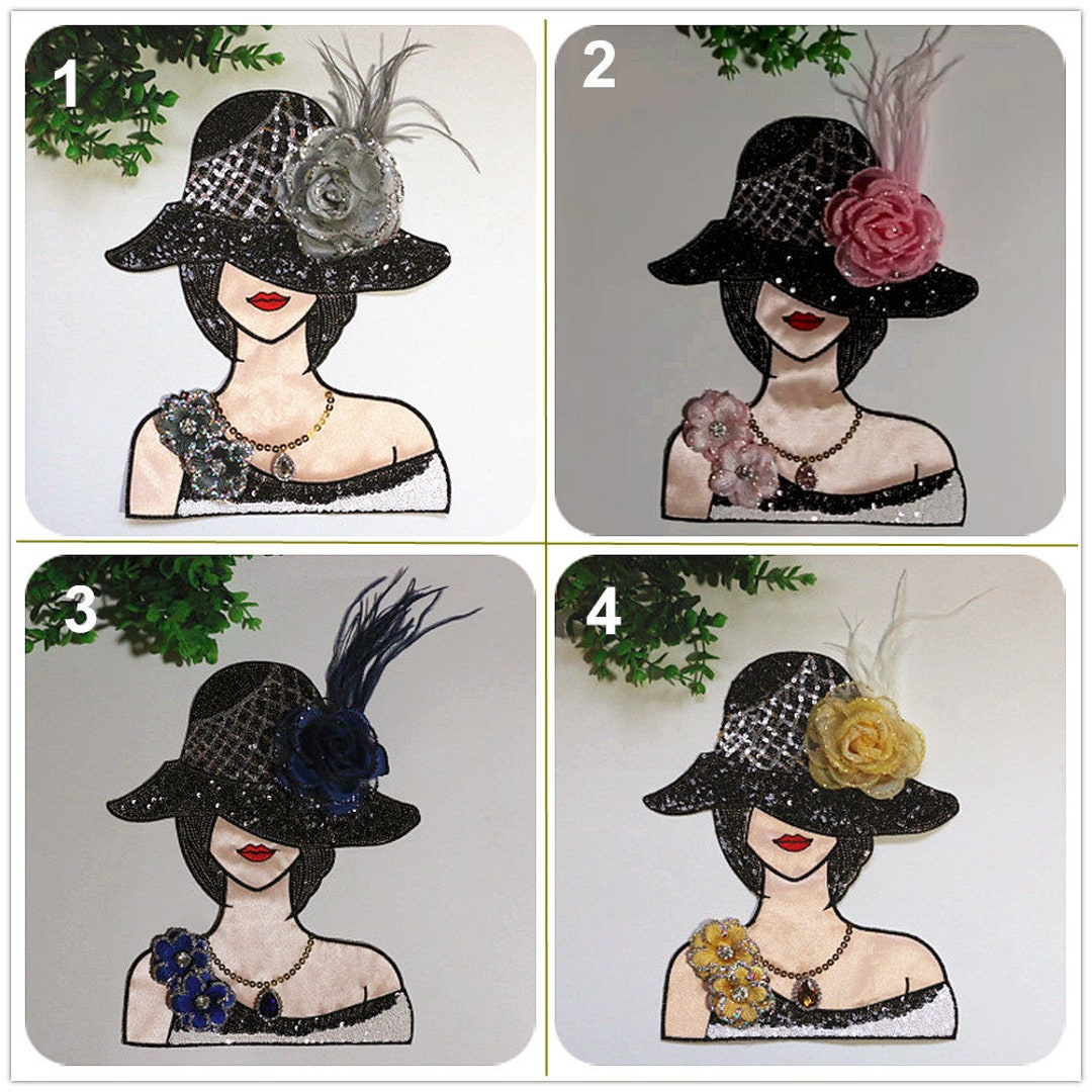 27.2x22cm Flower Beaded Fabric Lady Applique Cloth Patch Applique DIY ...