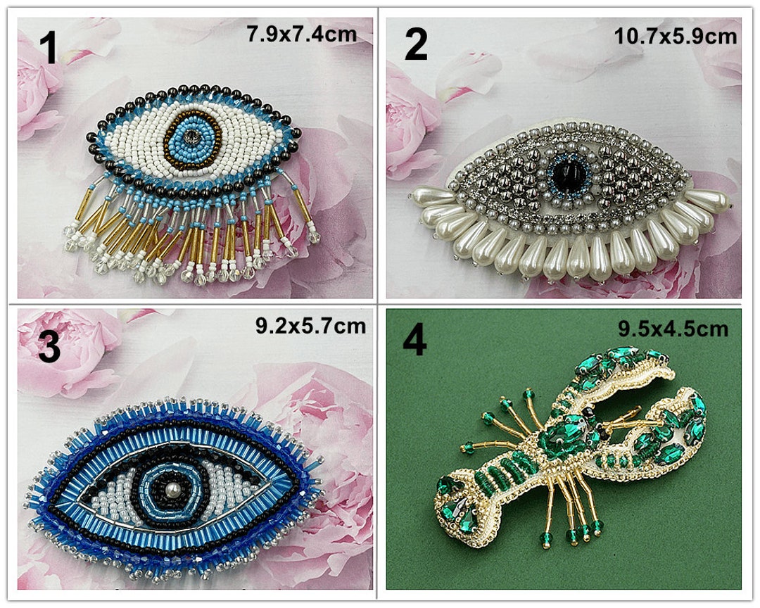 Crystal Beaded Fabric Embroidery Eye Lobster Applique Eyes Cloth Patch ...